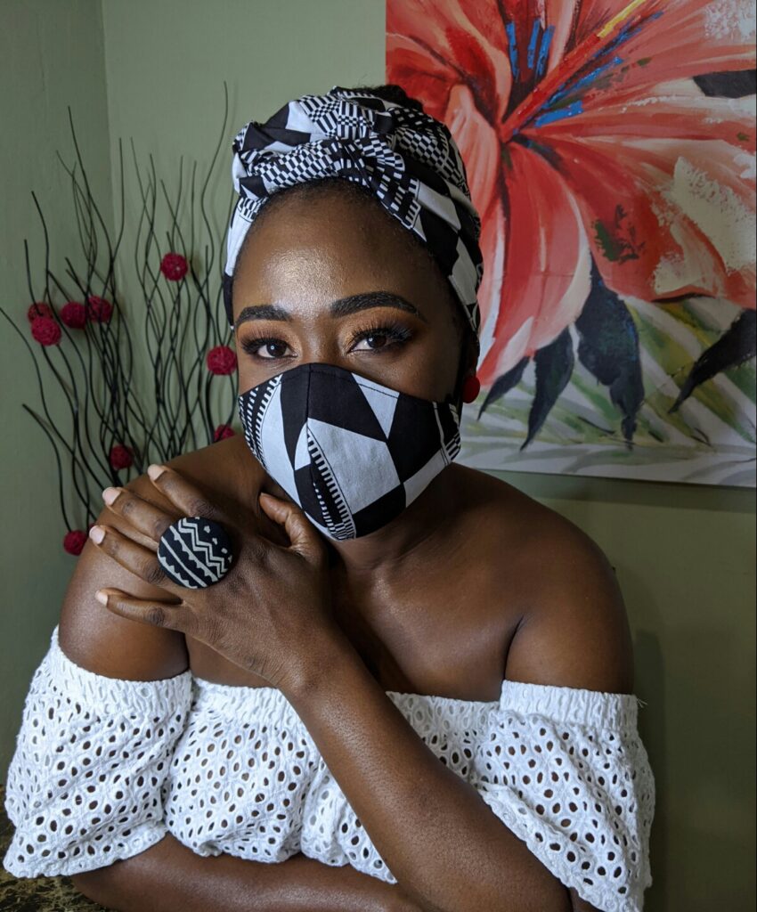 African Print head wrap with matching face mask (Kente print) - Black ...